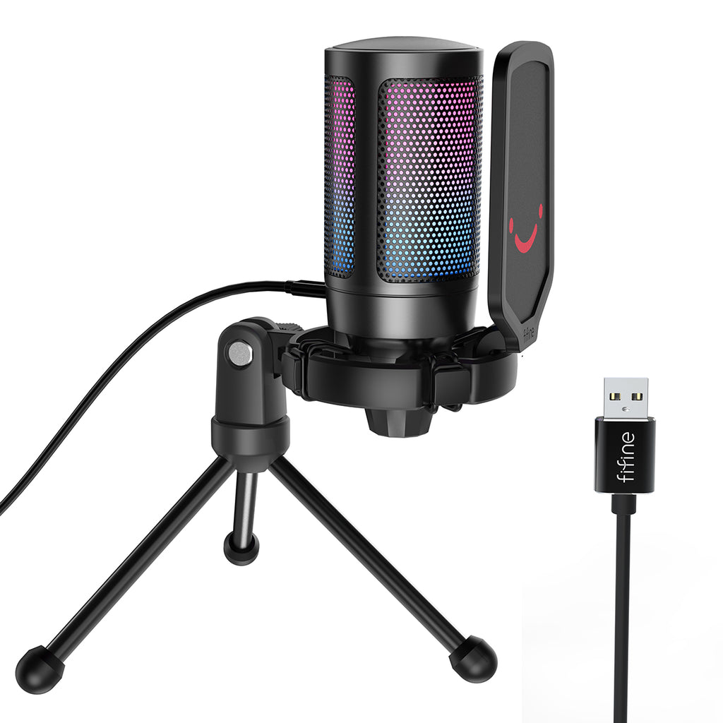 FIFINE AmpliGame USB Microphone with A Volume Dial, A Mute Button And
