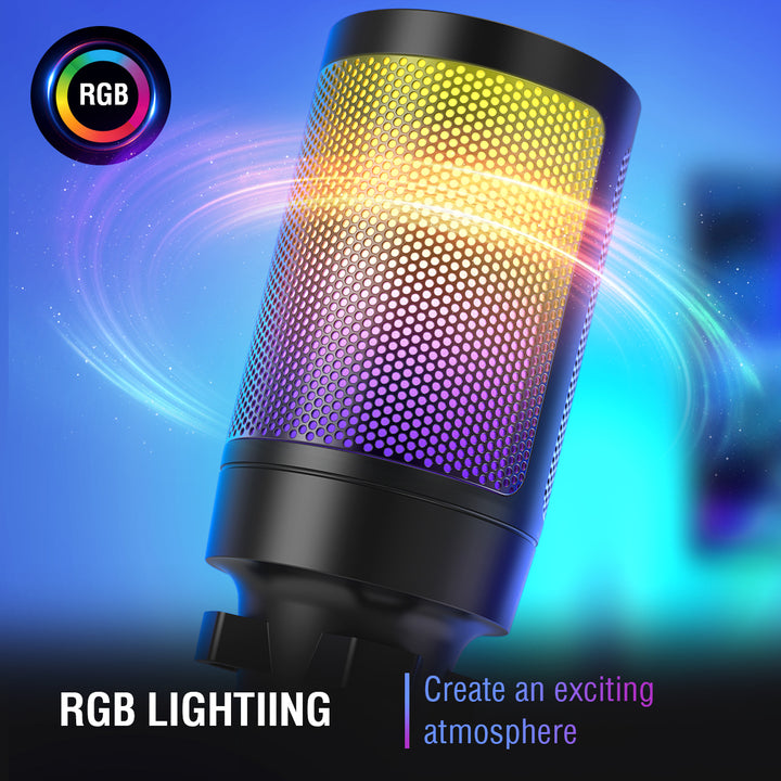 AmpliGame A8 USB Streaming Microphone with RGB, Lighting Control, Mute